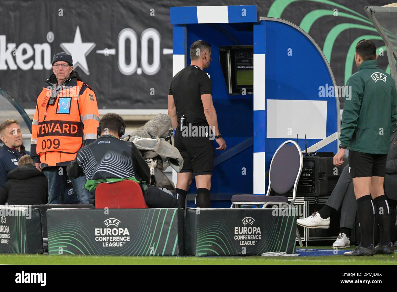 GENT - Referee Tasos Sidiropoulos is watching the VAR during the UEFA ...