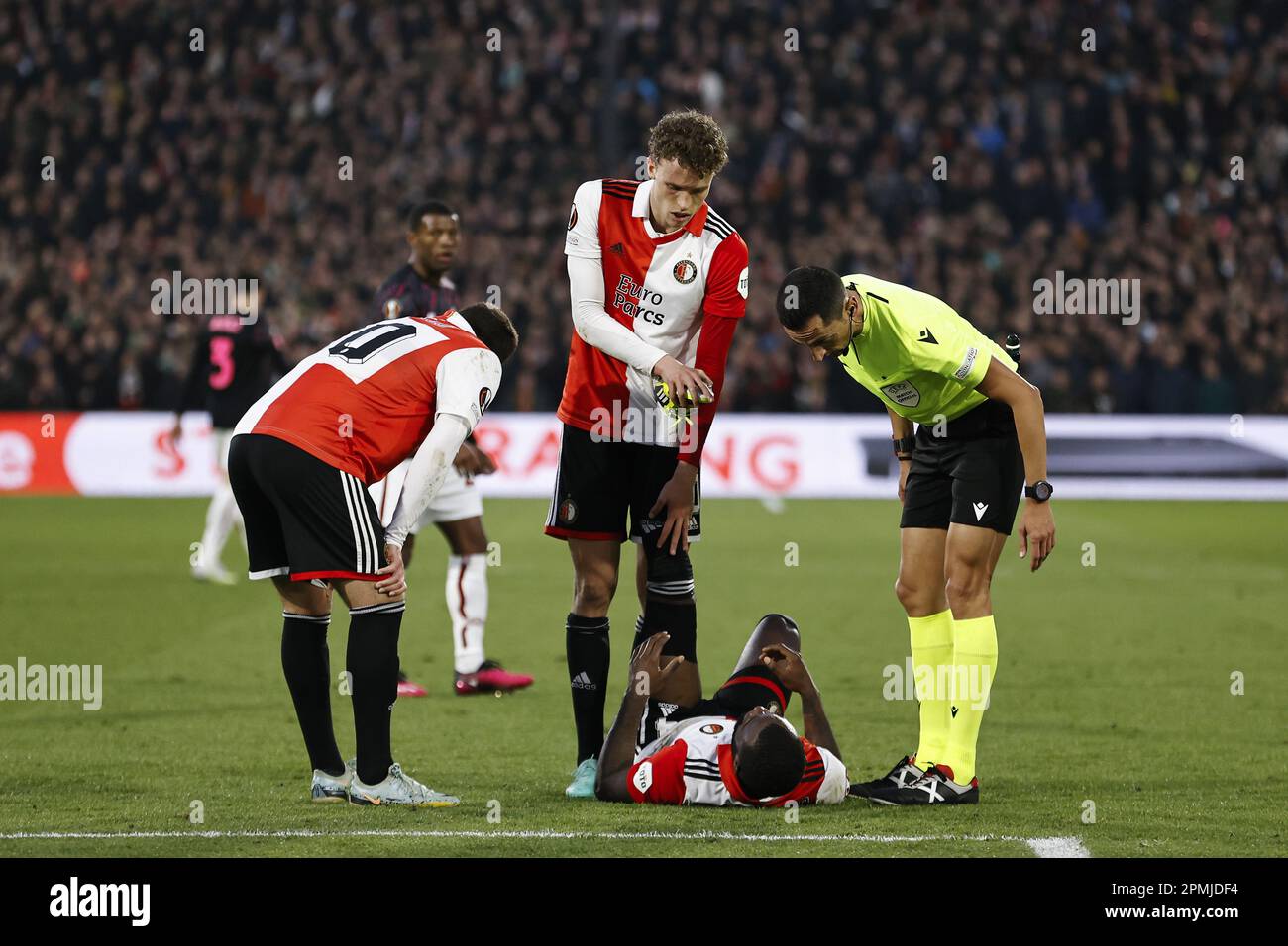 ROTTERDAM - (LR) Orkun Kokcu of Feyenoord, Mats Wieffer of Feyenoord, Lutsharel Geertruida of ...