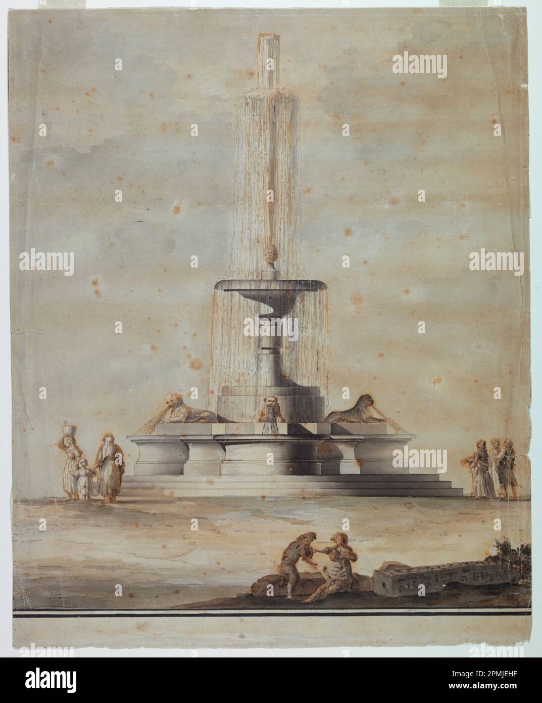 Drawing, Project for a Fountain; Italy; pen and brown ink, brush and ...