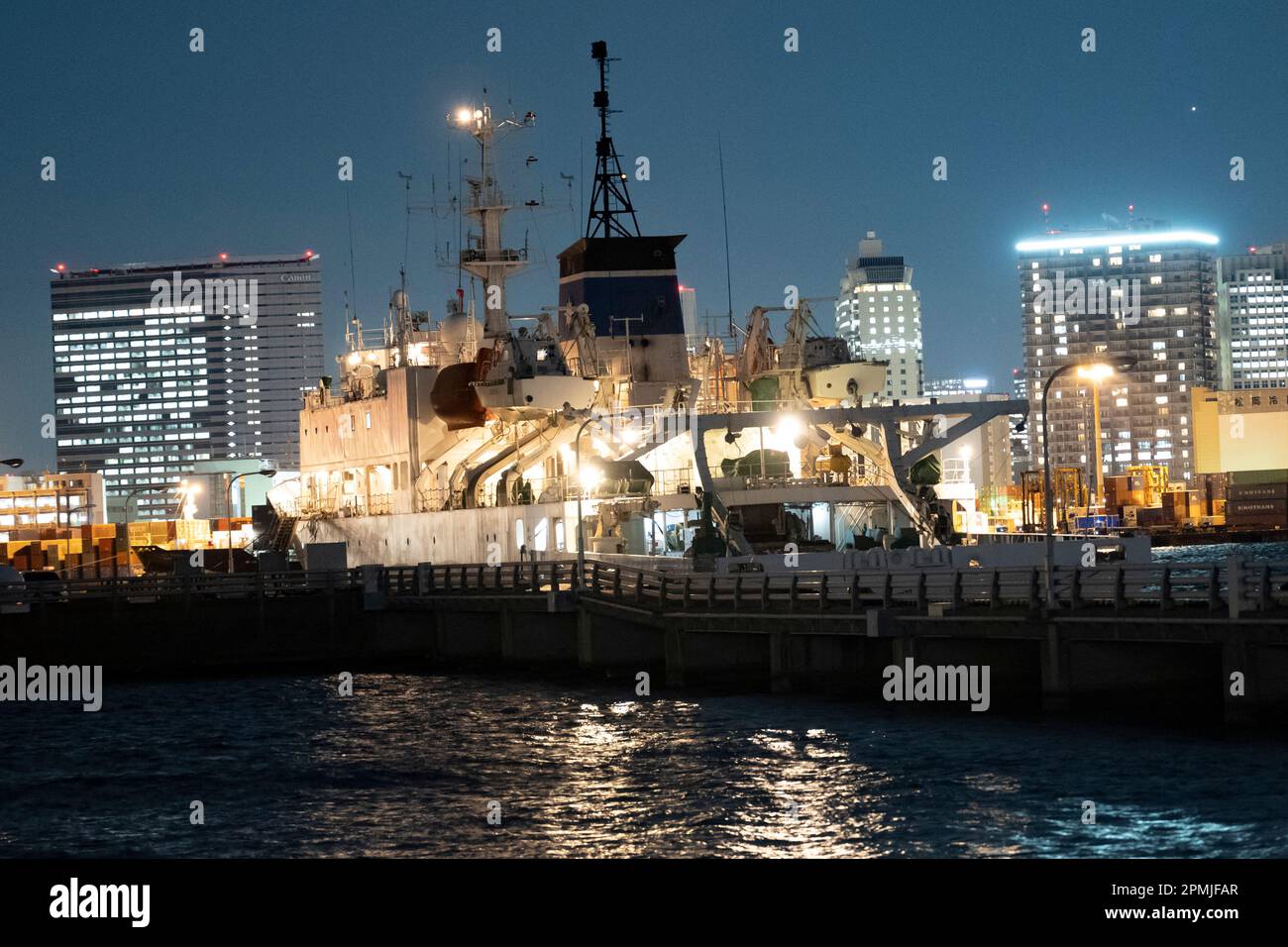 Tokyo, Japan. 9th Feb, 2023. A ship moored to a shipping terminal with ...