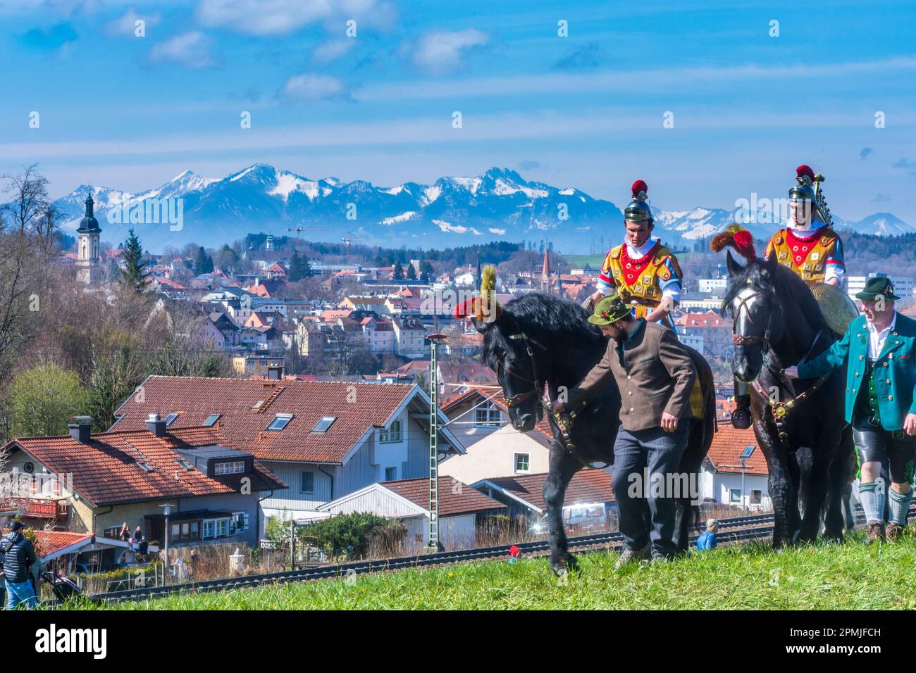 Traunstein: 2 Roman riders at horse pilgrimage Georgiritt, horsemen ...