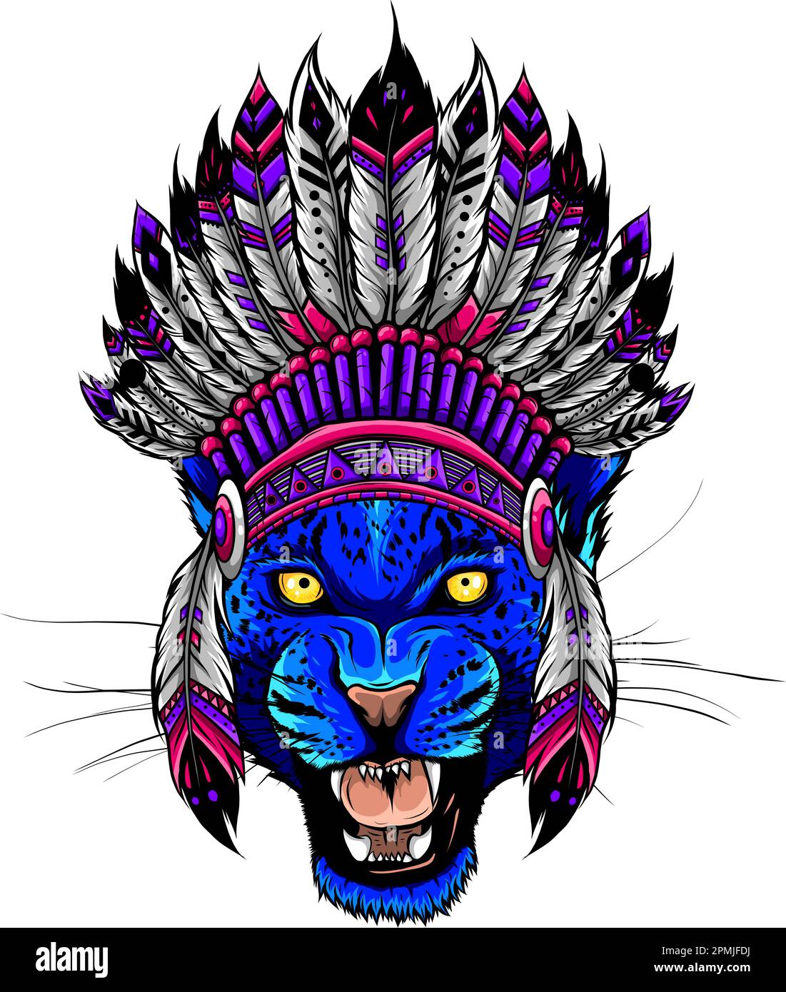 vector illustration of head leopard bohemian chic. digital on white ...