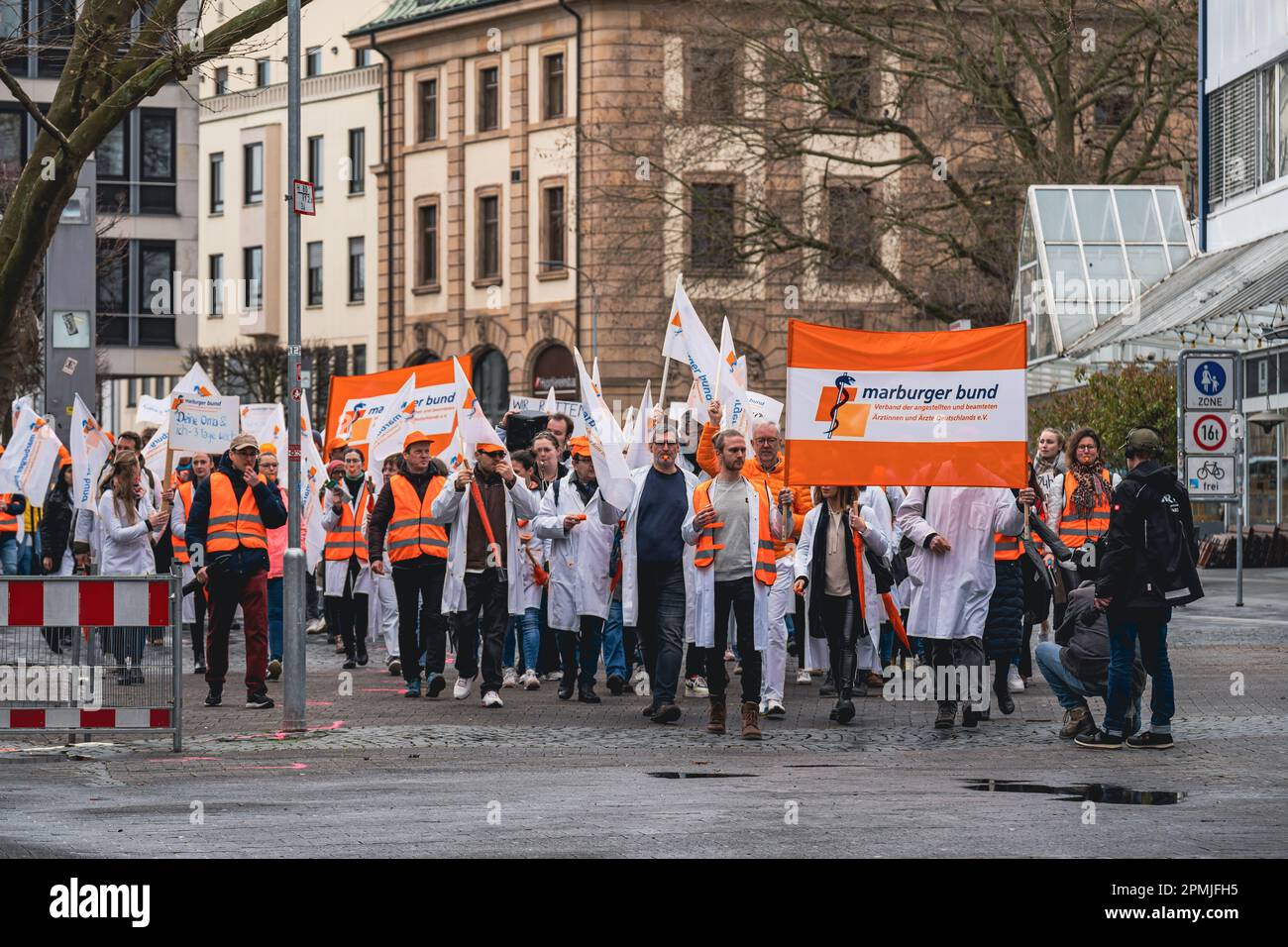 Group of doctors and caregivers marching with Marburger Bund protest ...