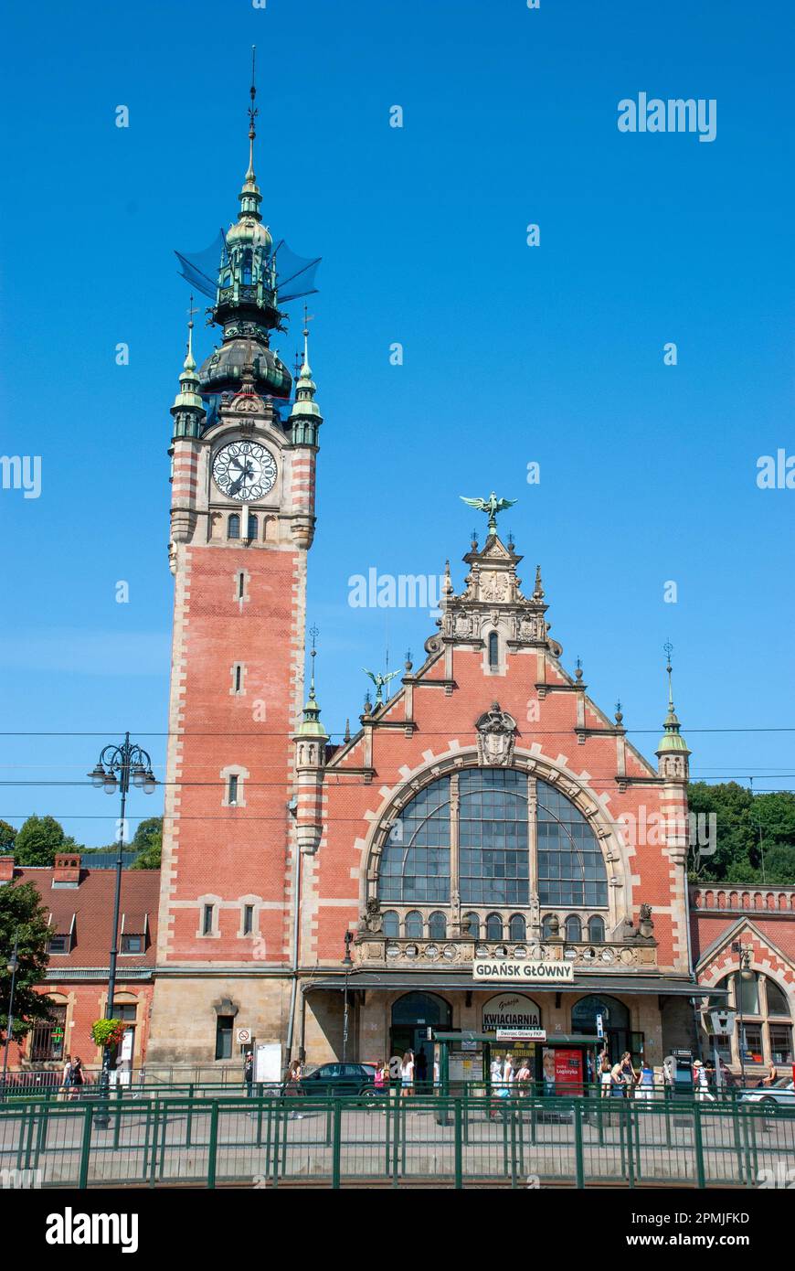 Exterior view of Gdansk Main Train Station and people in front, Poland ...