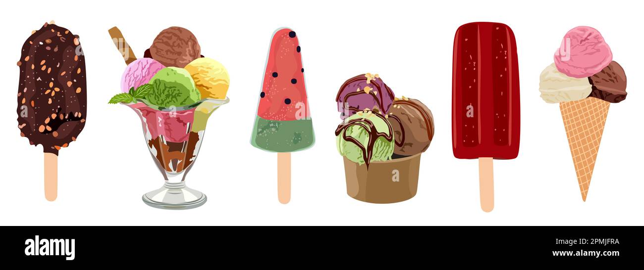 Set of different ice creams vector illustrations Stock Vector Image ...