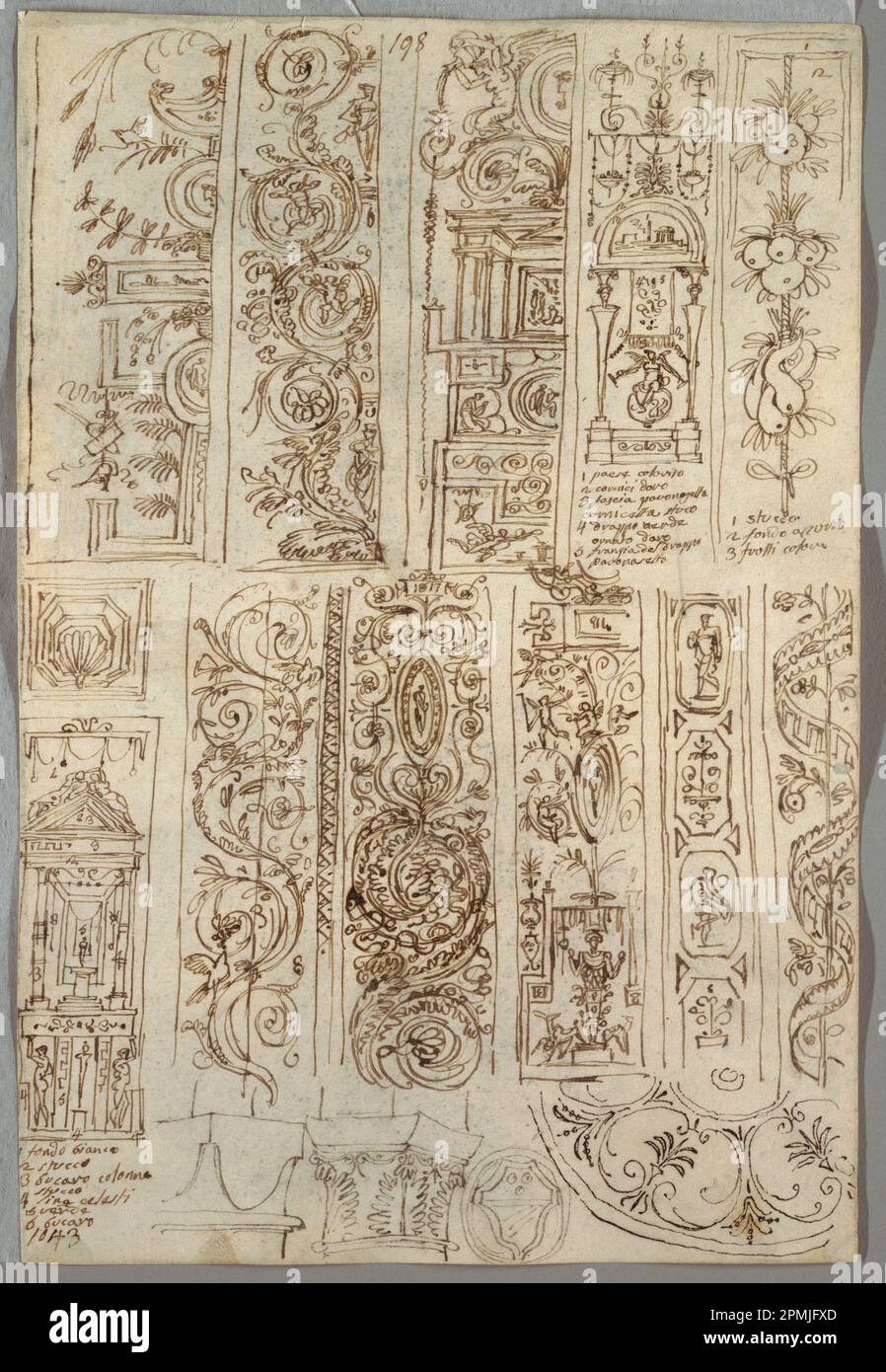 Watercolor with pen and ink over graphite on laid paper hi-res stock ...