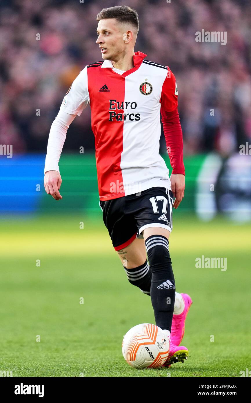 Rotterdam, Netherlands. April 13, 2023. Sebastian Szymanski of Feyenoord during the match ...