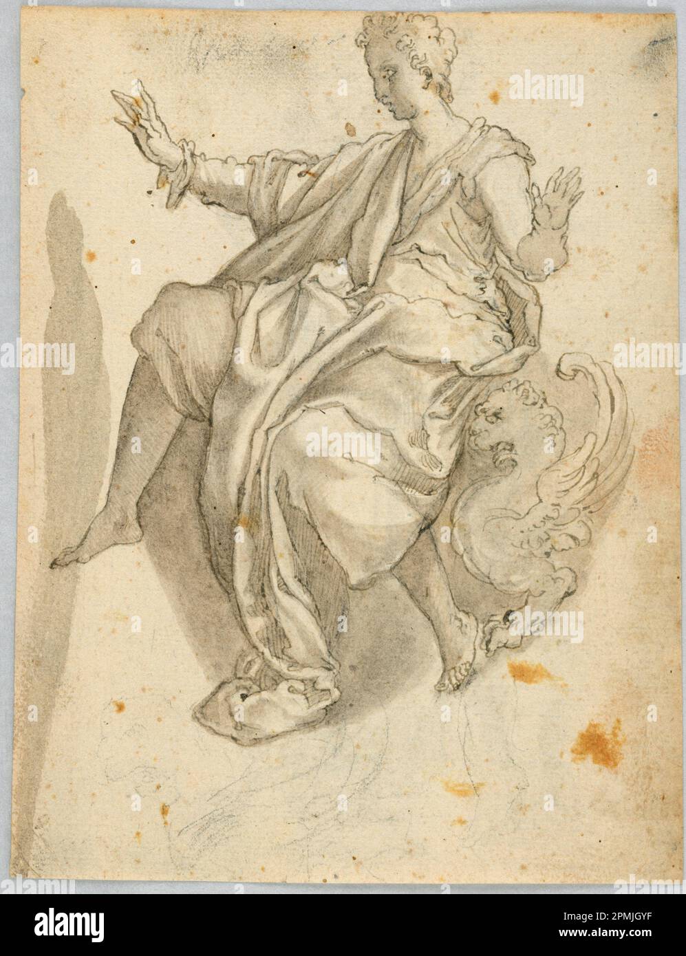 Drawing, Drawing: A) Personification of charity, B) A terrified woman ...