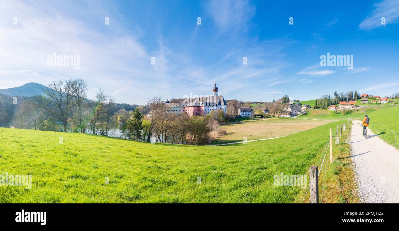 Anger: church St. Peter und Paul and former abbey Höglwörth, lake ...