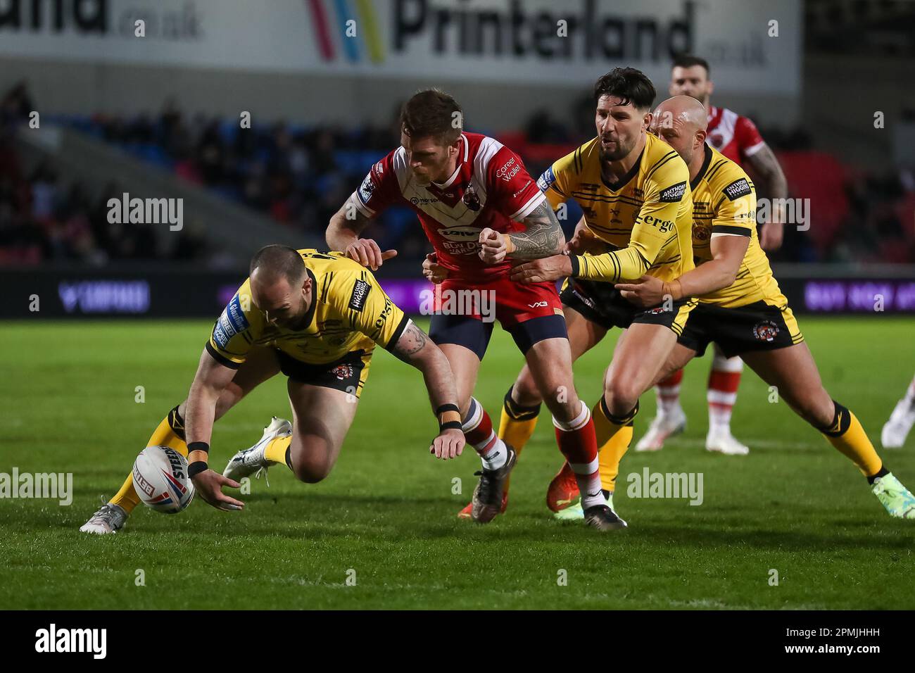 Manchester, UK. 13th Apr, 2023. Dan Smith of Castleford shields the ...