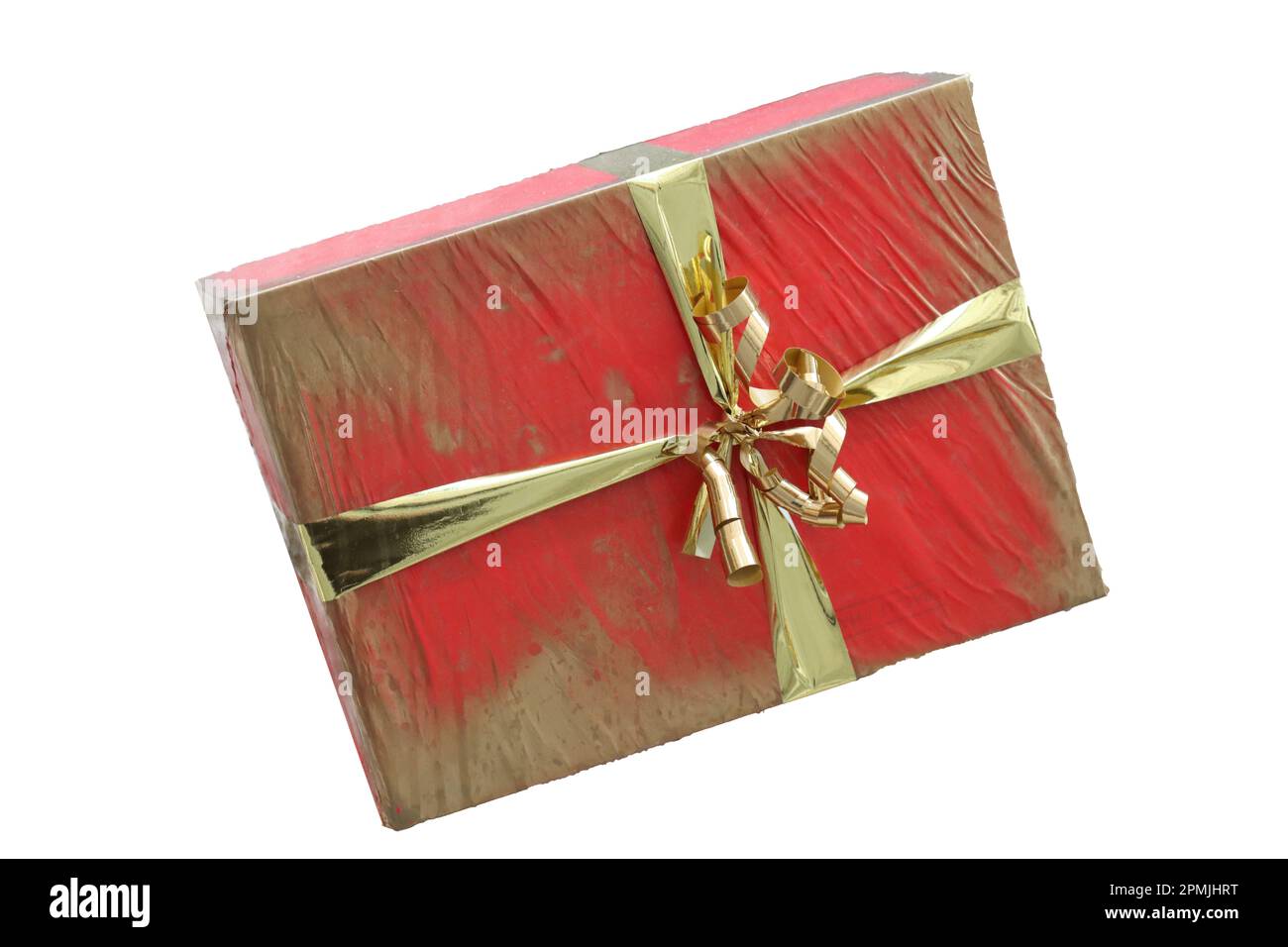 An isolated image featuring a gift-wrapped present with a golden bow ...