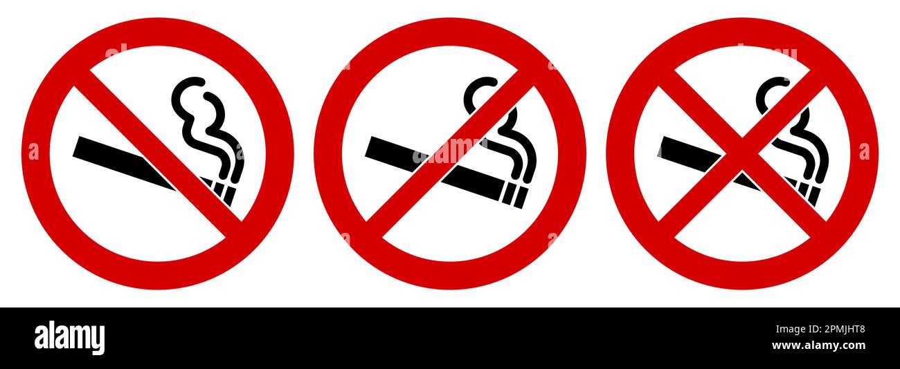 Smoking cigarette icon in red crossed circle, doublecrossed sign as ...