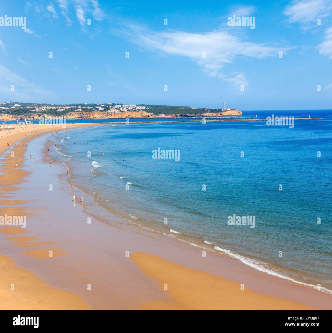 Evening sandy beach Praia dos Tres Castelos, Portimao, Algarve ...