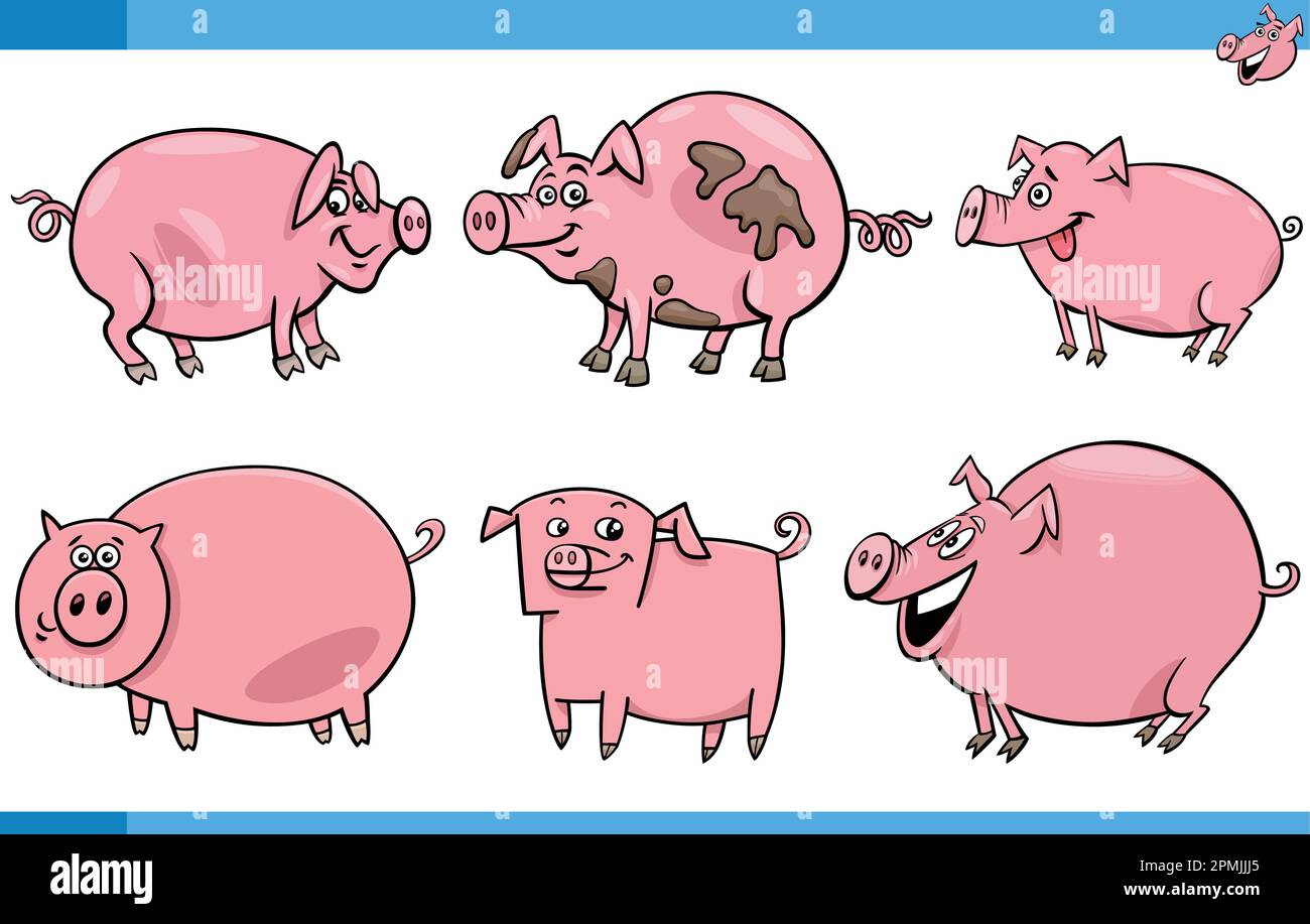 Cartoon illustration of pigs farm animals comic characters set Stock ...