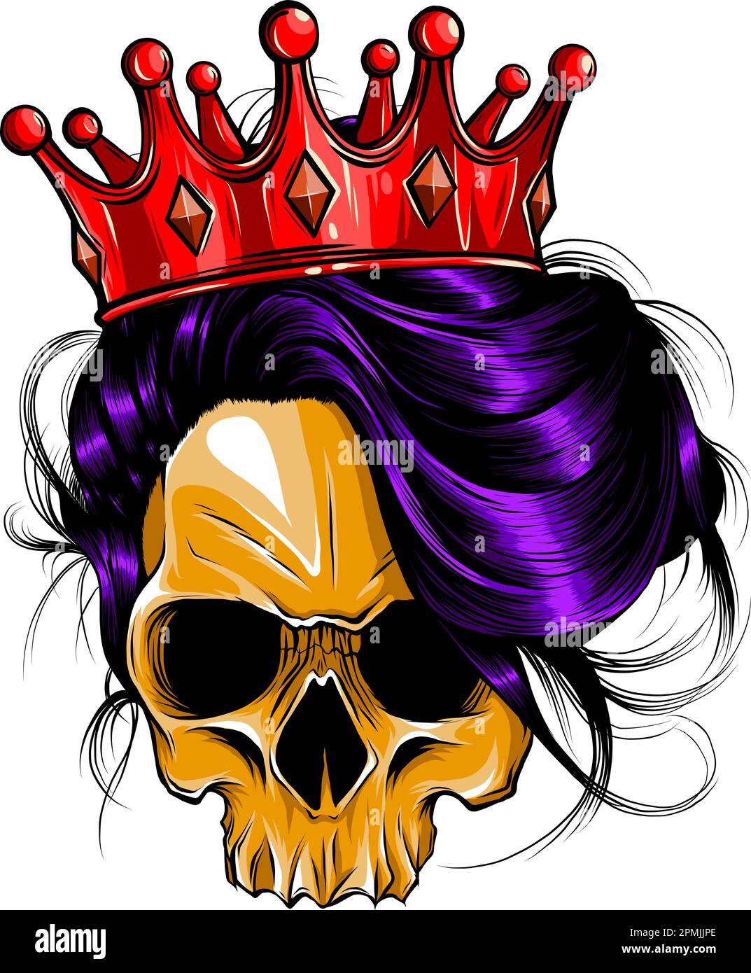 vector illustration ofFemale skull with a crown on white background ...