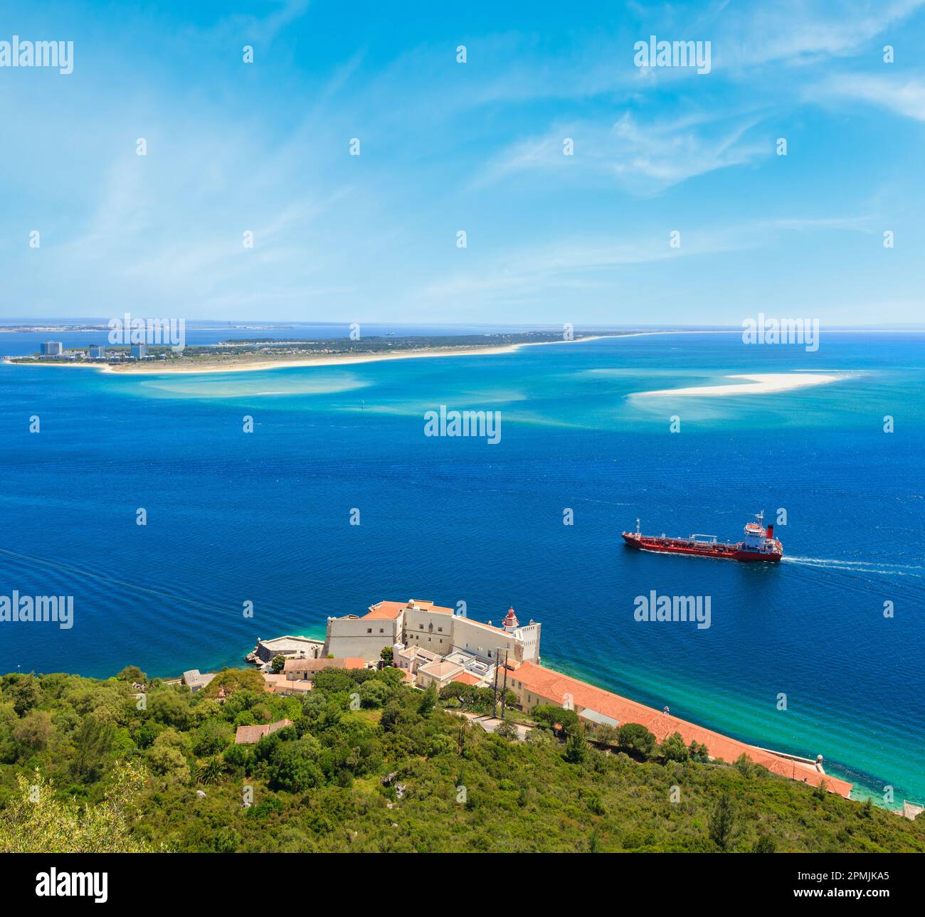 Summer sea coast landscape. Top view from Nature Park Arrabida in ...