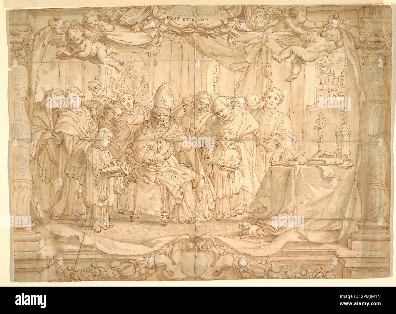 Drawing, Bishop with a Group of People; Italy; pen and black ink, brush ...