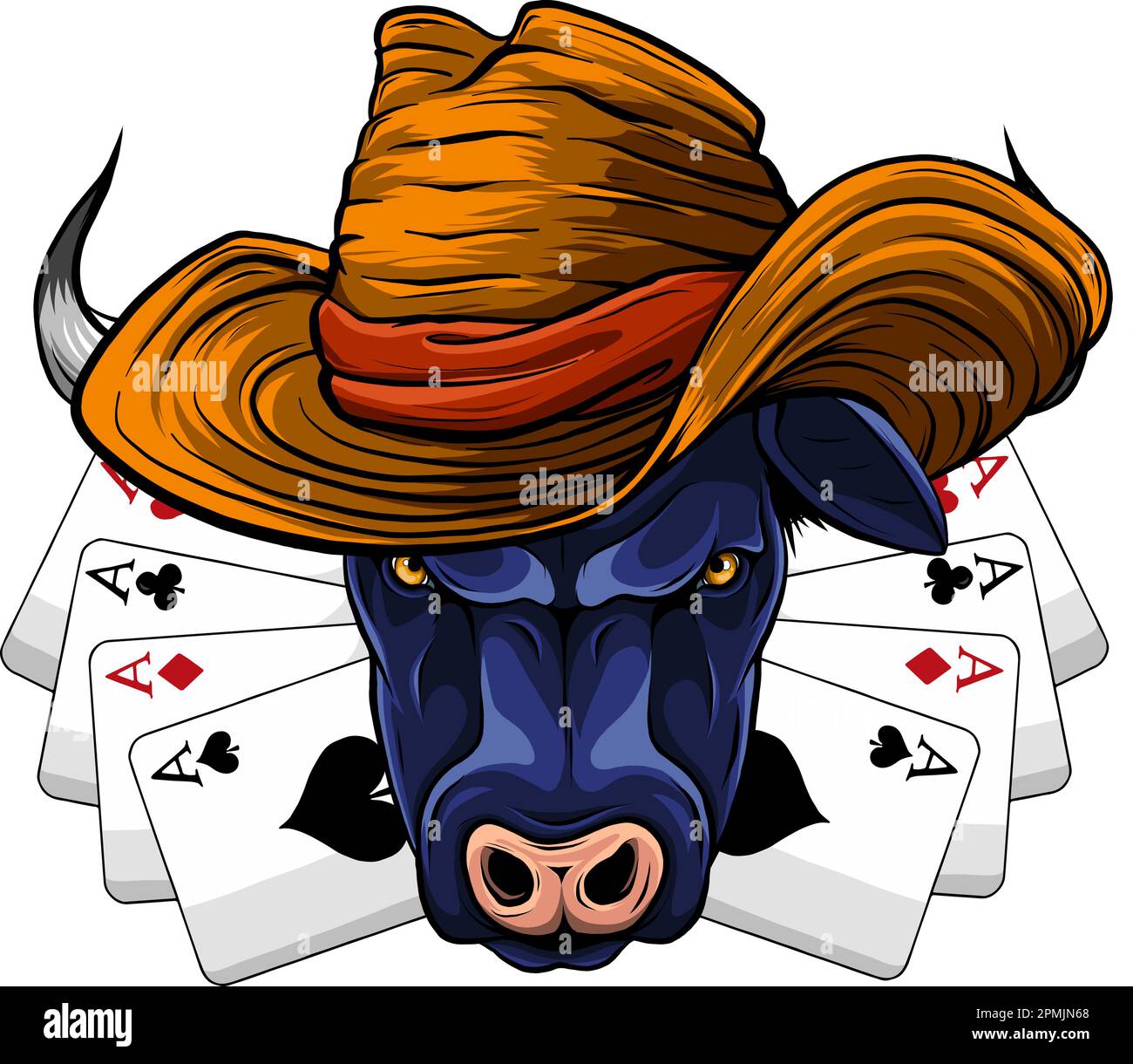 vector illustration oh head bull with hat on white background. digital ...
