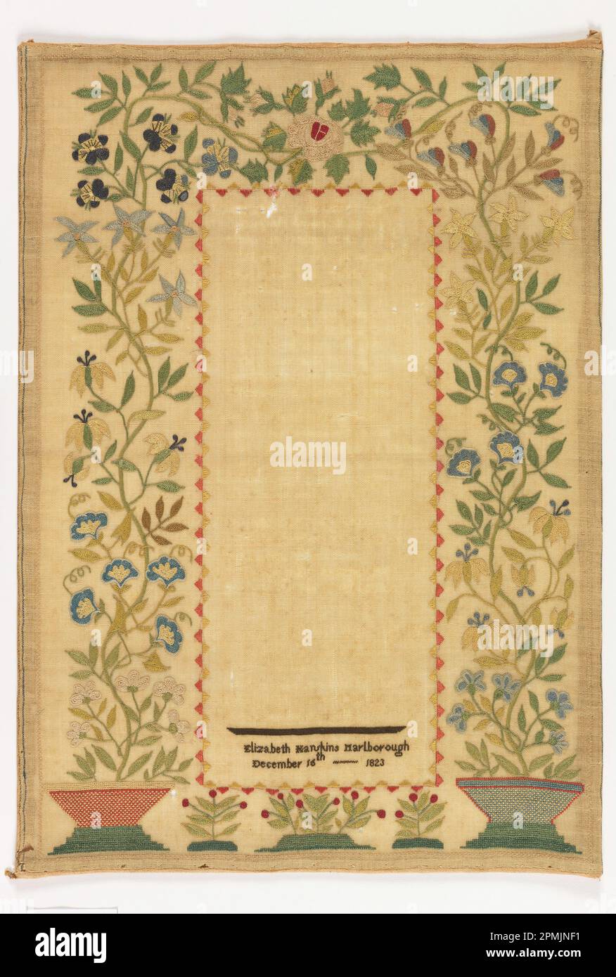 Sampler (England); Embroidered by Elizabeth Hanskins Marlborough; silk ...
