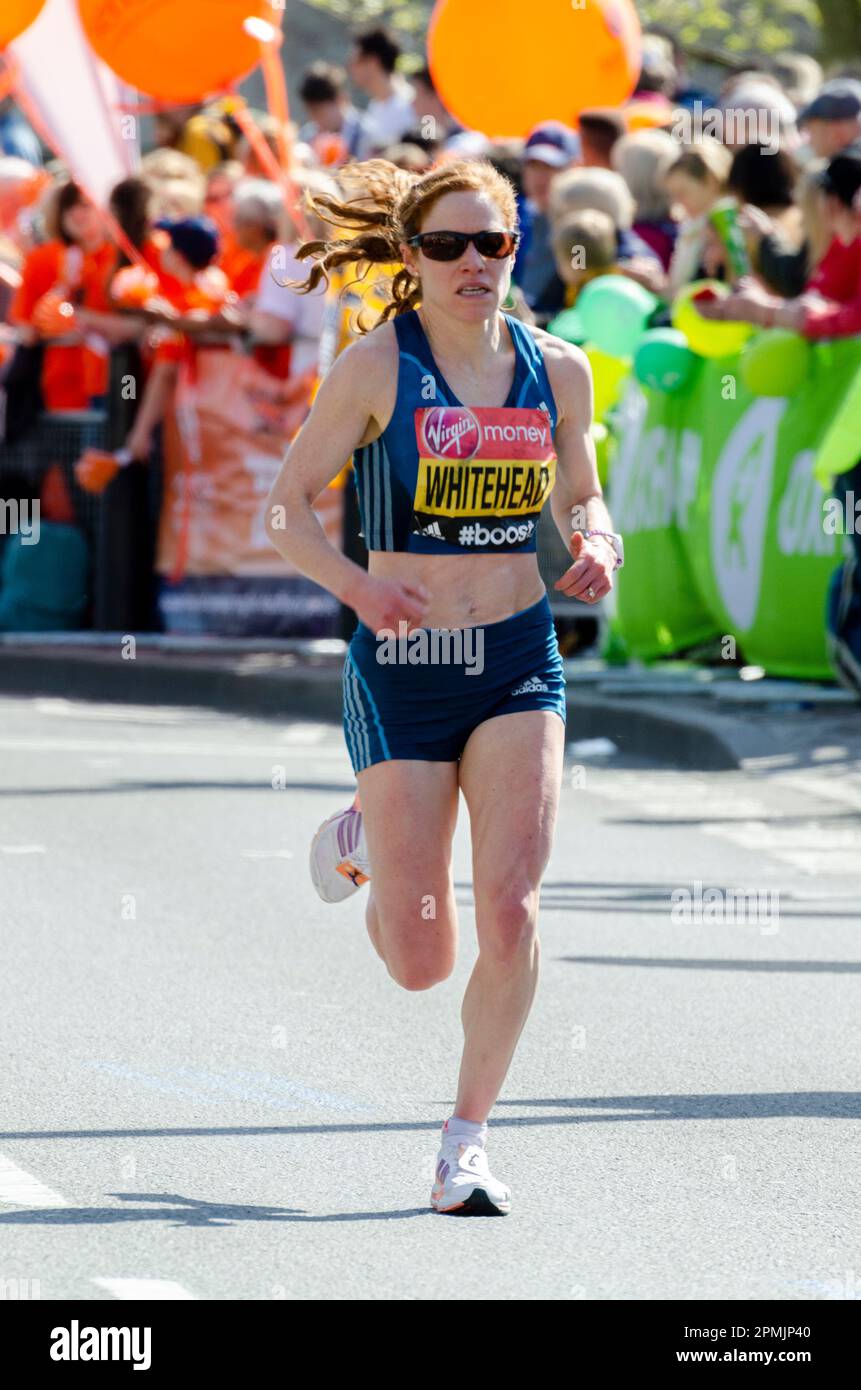 Amy Whitehead competing in the London Marathon 2014, passing through ...