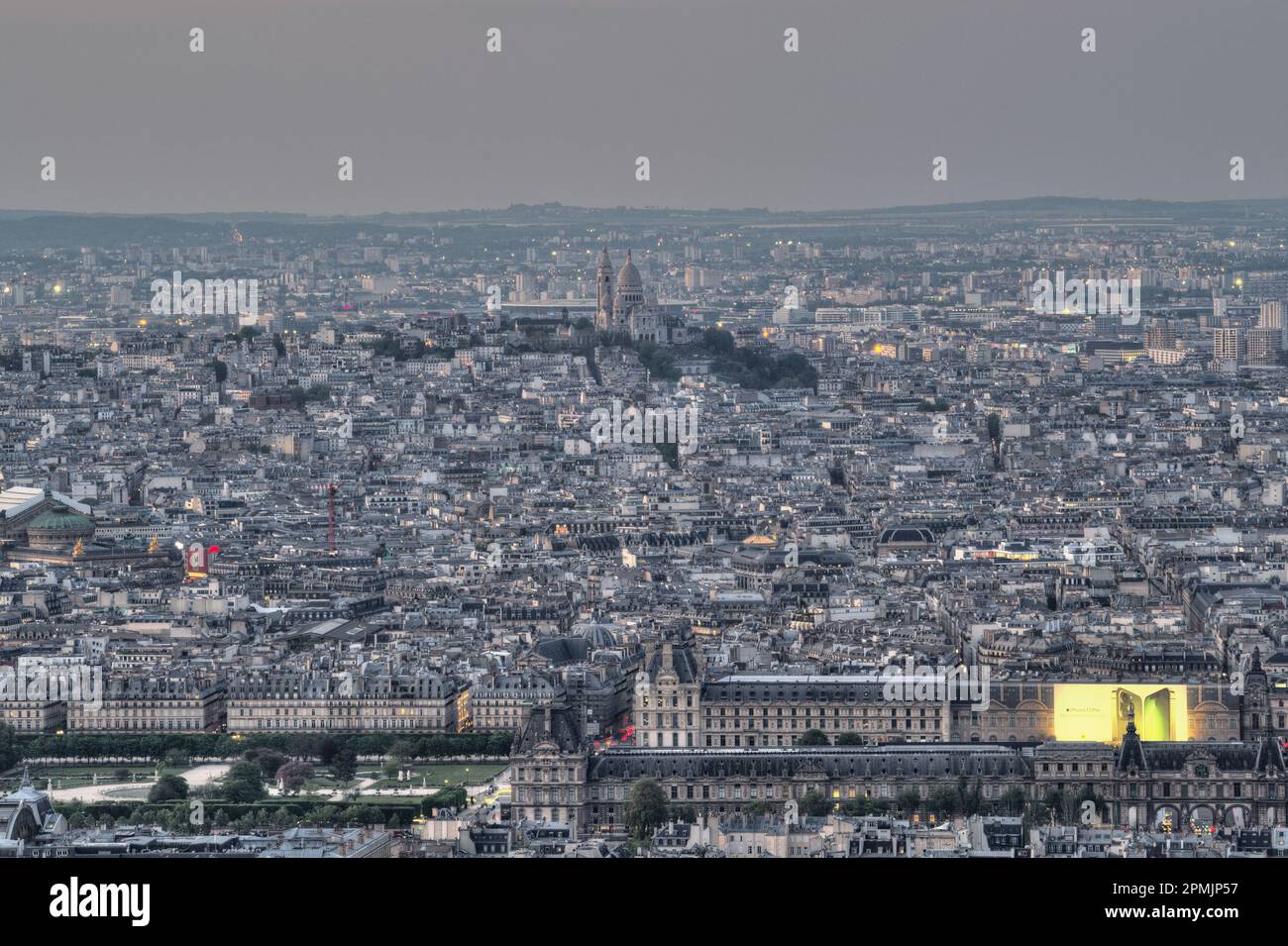 A scenic view of the city skyline of Paris, France with various ...