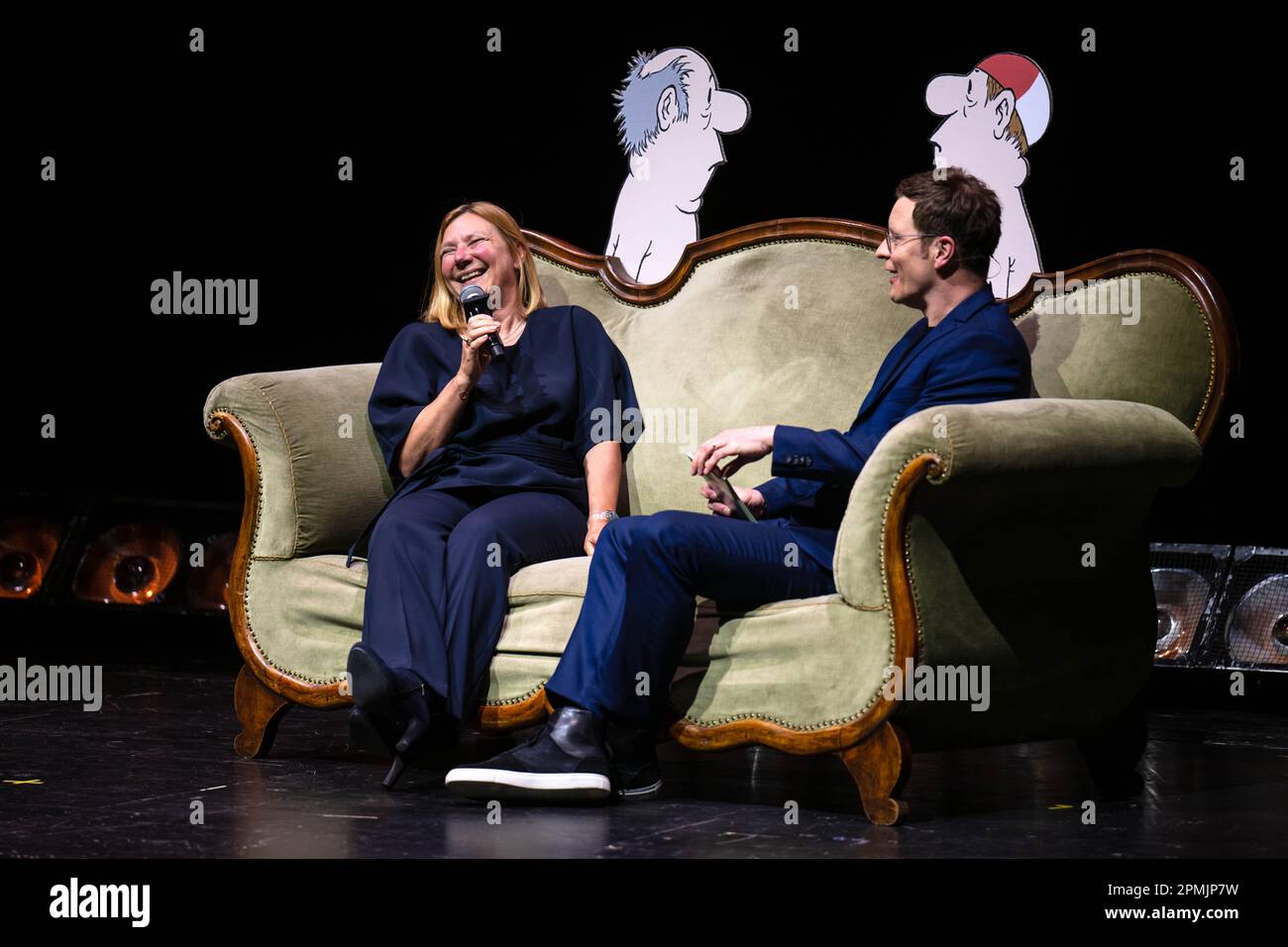 Bremen, Germany. 13th Apr, 2023. Yvette Gerner (l), director at Radio ...