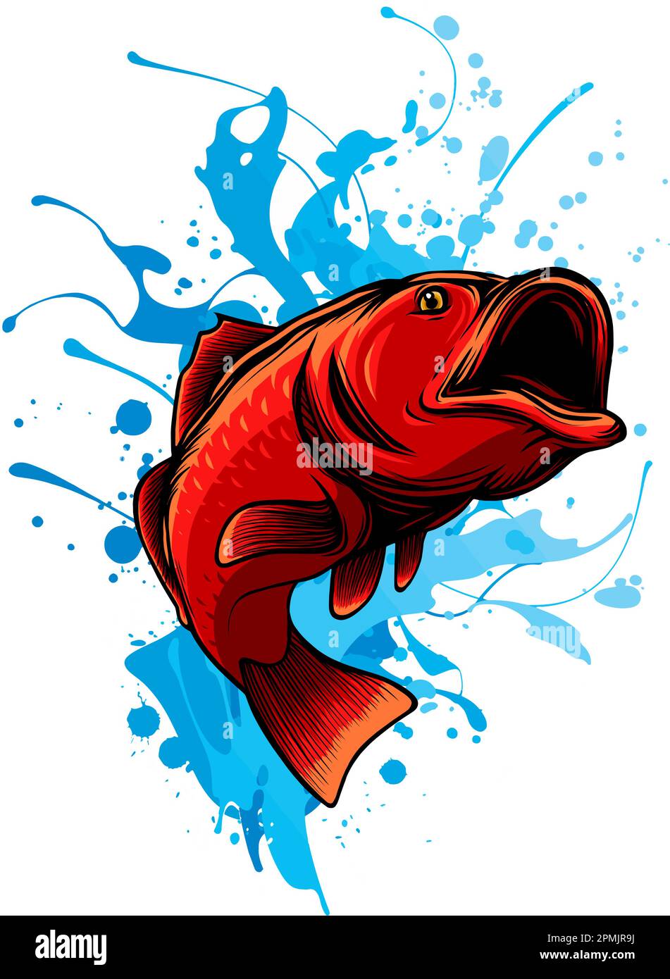 vector illustration of bass fish on white background. digital draw ...