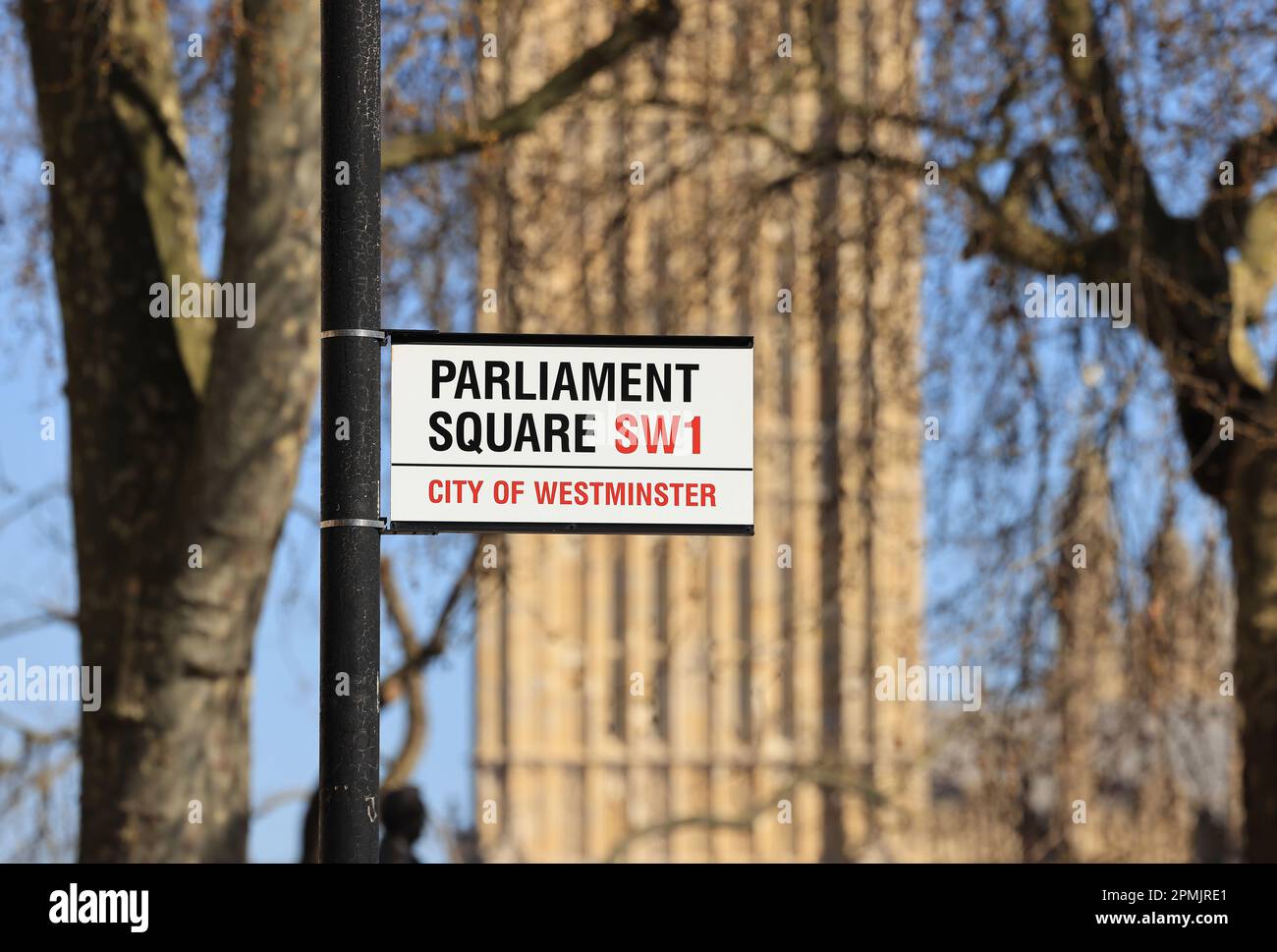 Sign for Parliament Square SW1, City of Westminster, at the heart of ...