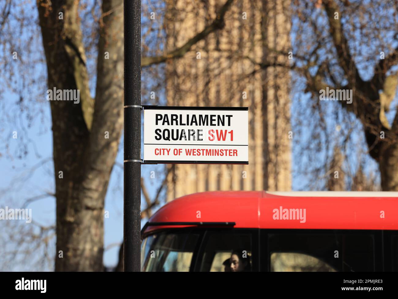 Sign for Parliament Square SW1, City of Westminster, at the heart of ...
