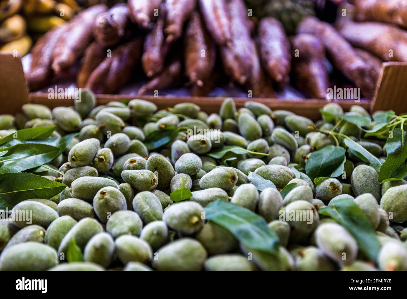For a short time in March, unripe green almonds are available in the ...