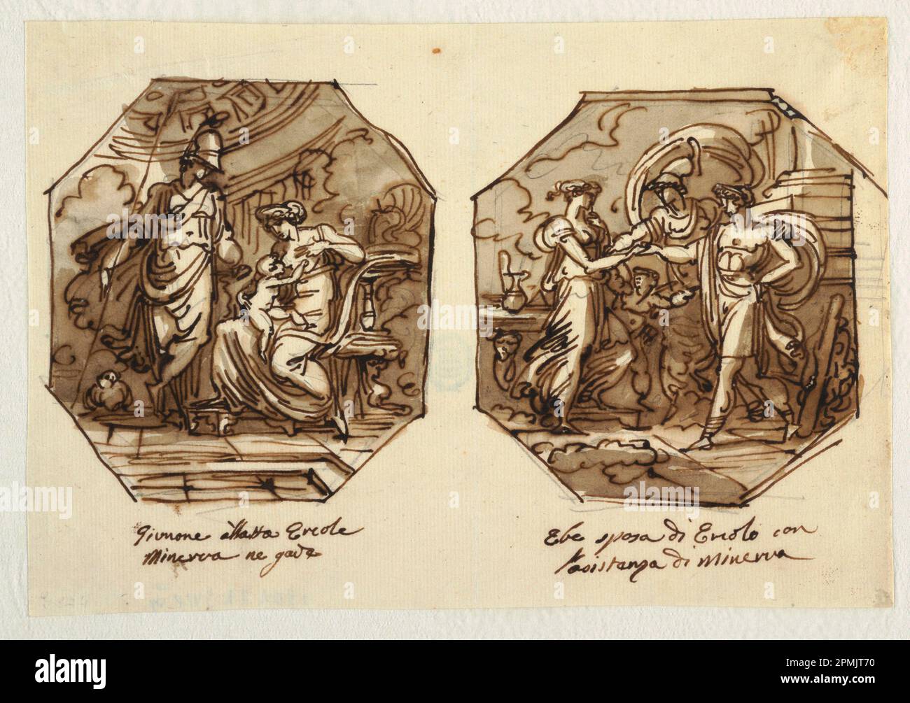 Drawing, Juno Suckling Hercules, Hebe Marries Hercules with Help of ...