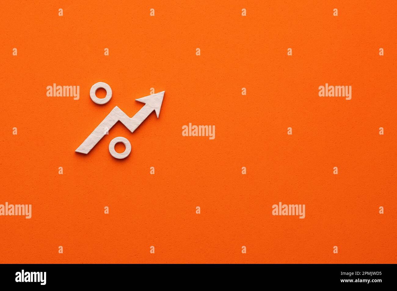 white statistics arrow up on orange color background - flat symbol for ...