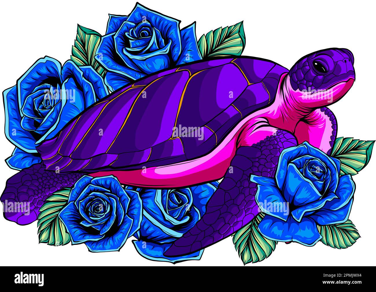 vector illustration of turtle with roses on white background Stock ...