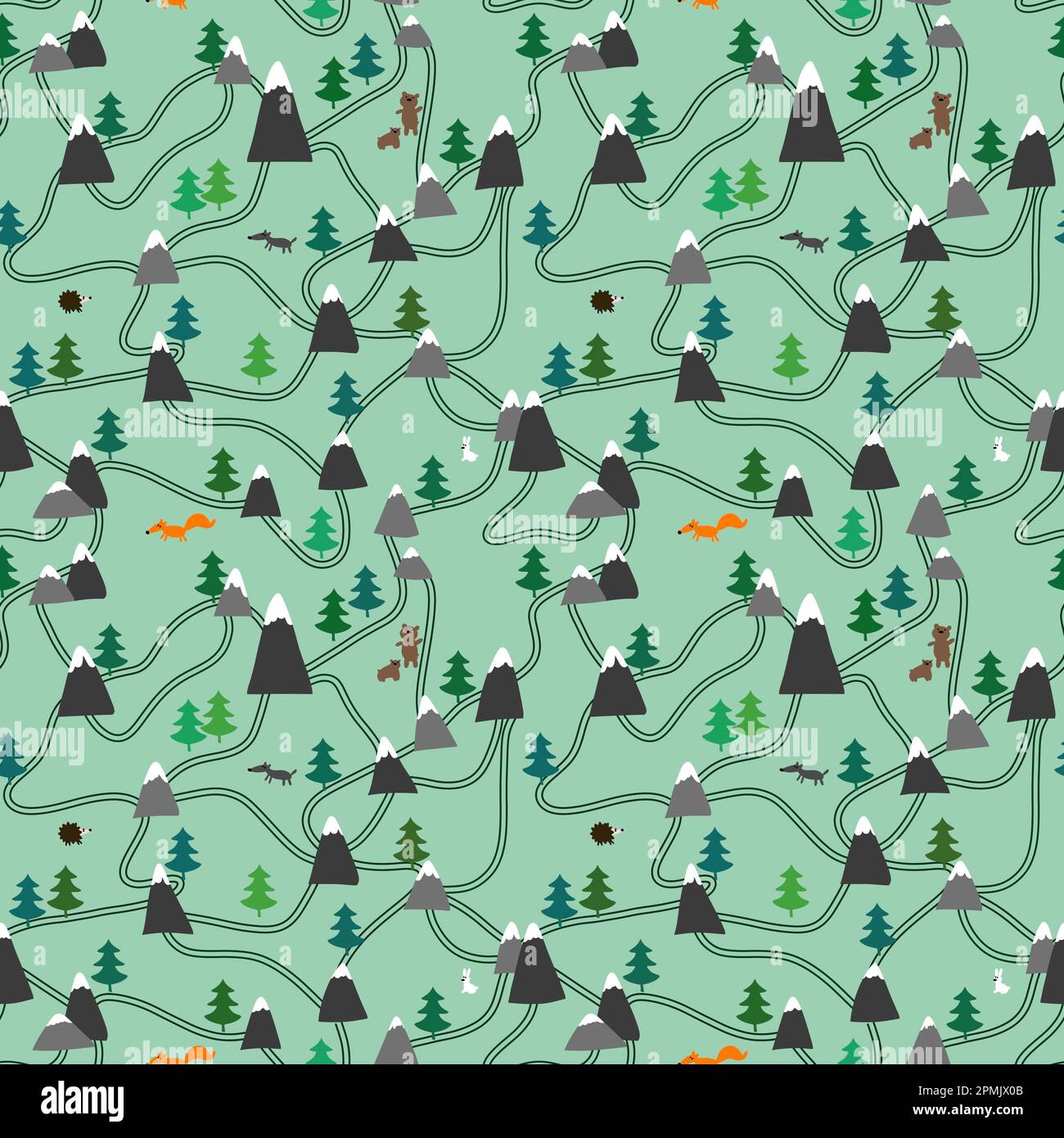 Cartoon forest seamless trees and animals pattern for wrapping paper ...