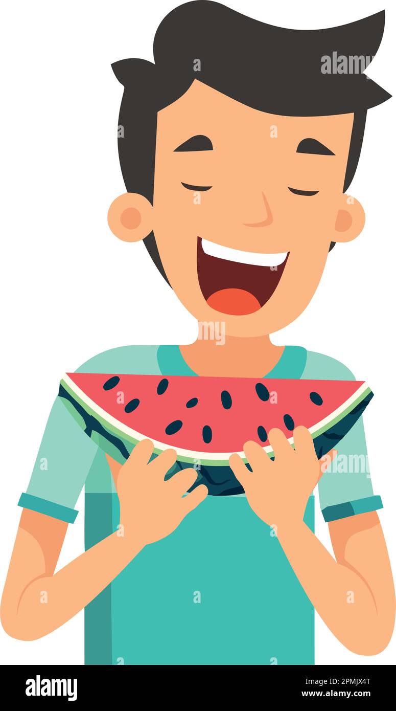 Smiling boys eating watermelon, summer fun illustration Stock Vector ...