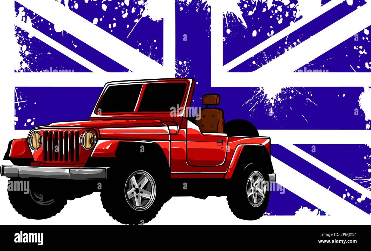 Hunter car jeep vector illustration on white background. digita hand ...