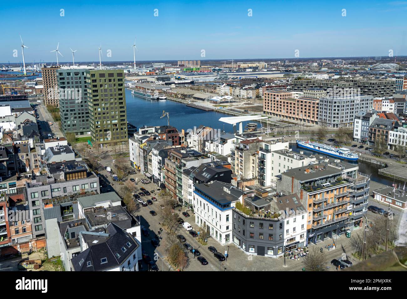 Kattendijkdok, harbour basin, with Lodenbrug bridge, high-rise ...