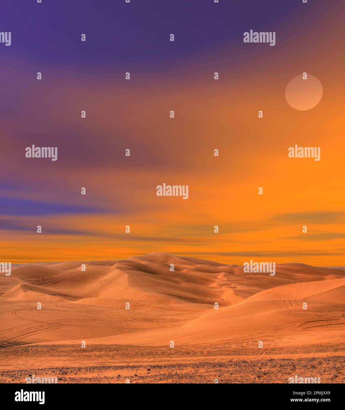 Sun and Sunrise of desert sand dunes Stock Photo - Alamy
