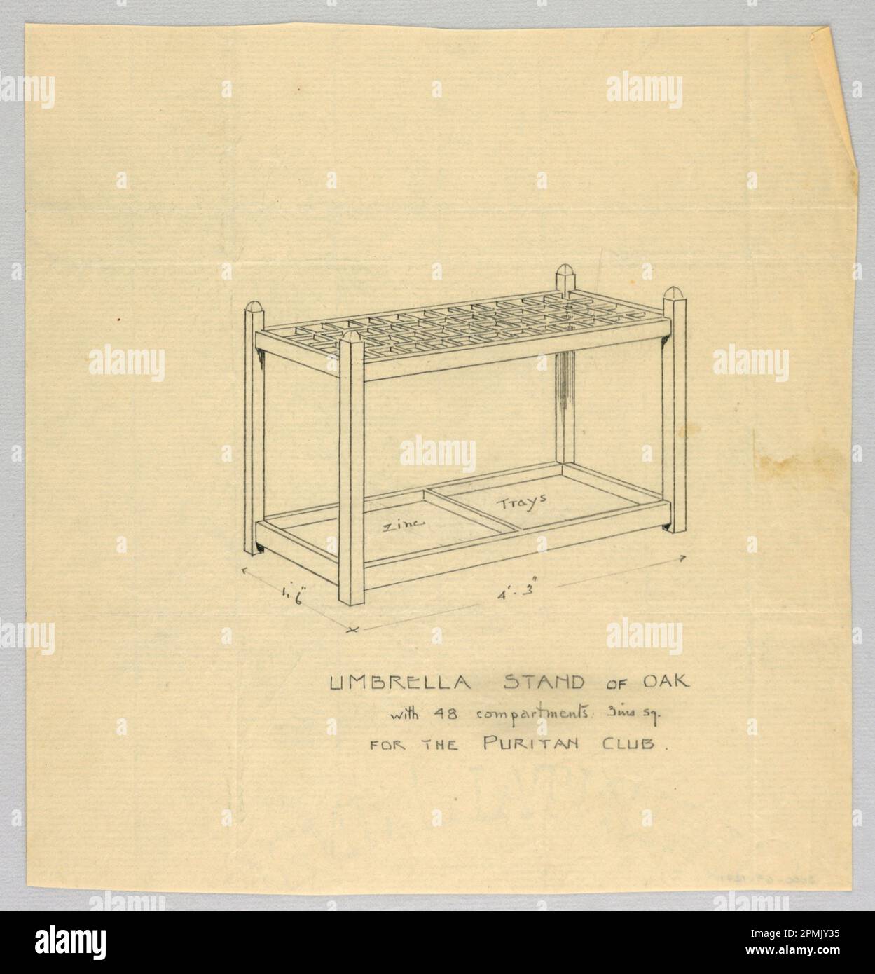 Drawing, Design for Oak Umbrella Stand; Designed by A.N. Davenport Co ...