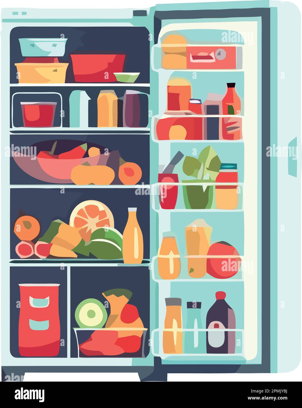 Fresh food collection in modern refrigerator design Stock Vector Image ...