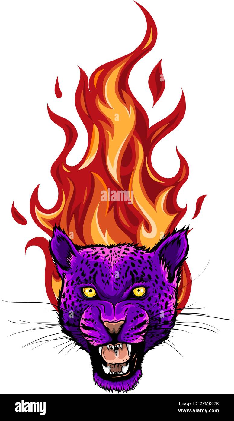 vector illustration of Roaring leopard head on white background ...