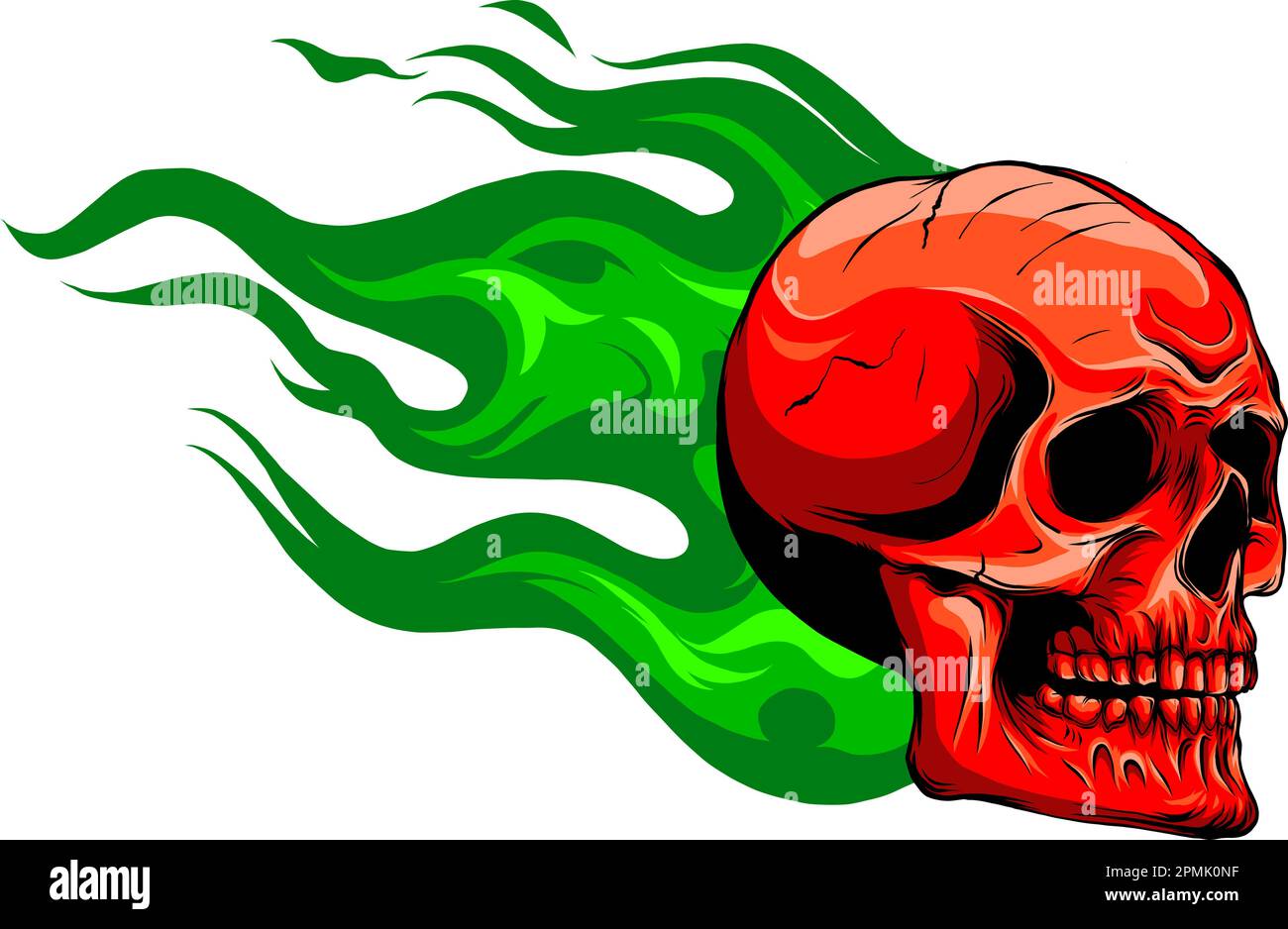 Green Skulls On Fire