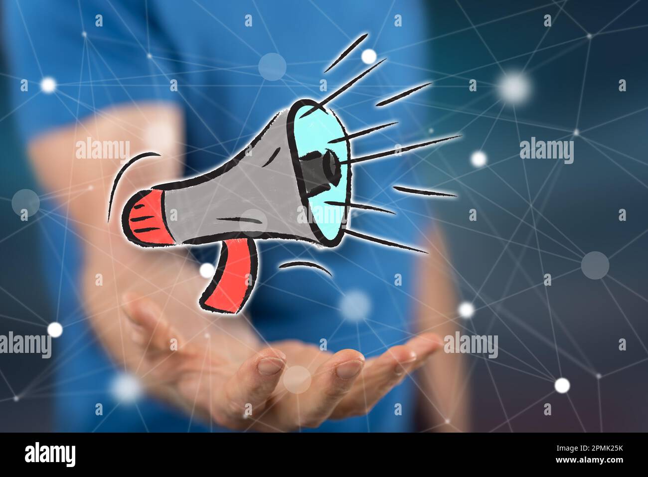 Communication concept above the hand of a man in background Stock Photo ...