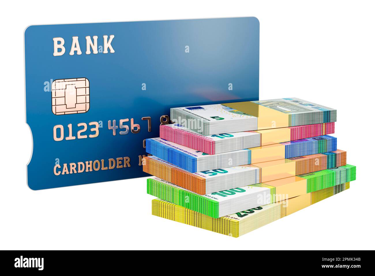 Credit card with euro packs, 3D rendering isolated on white background ...