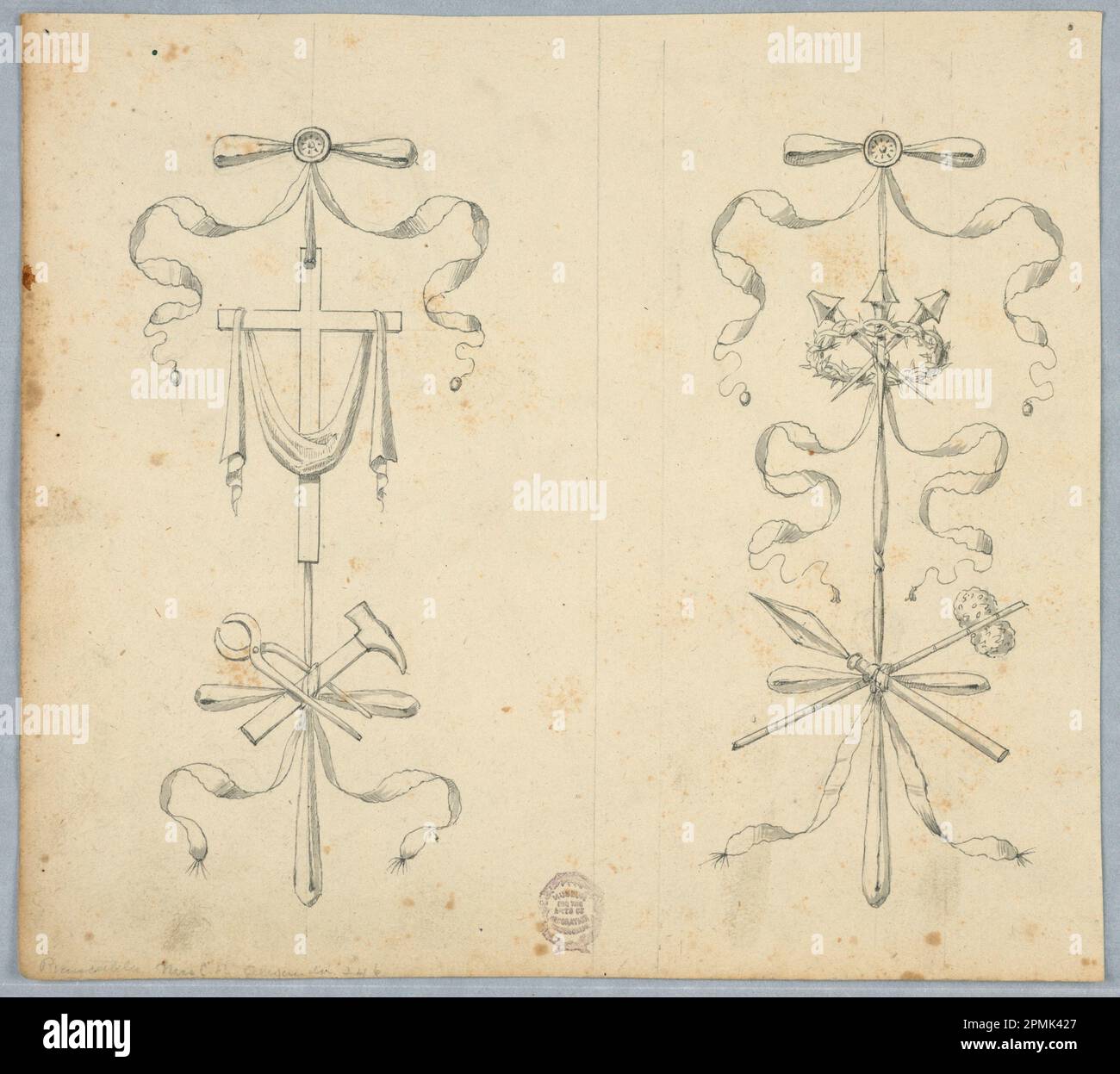 Drawing, Project for Trophies with the Arms of the Passion; Italy ...