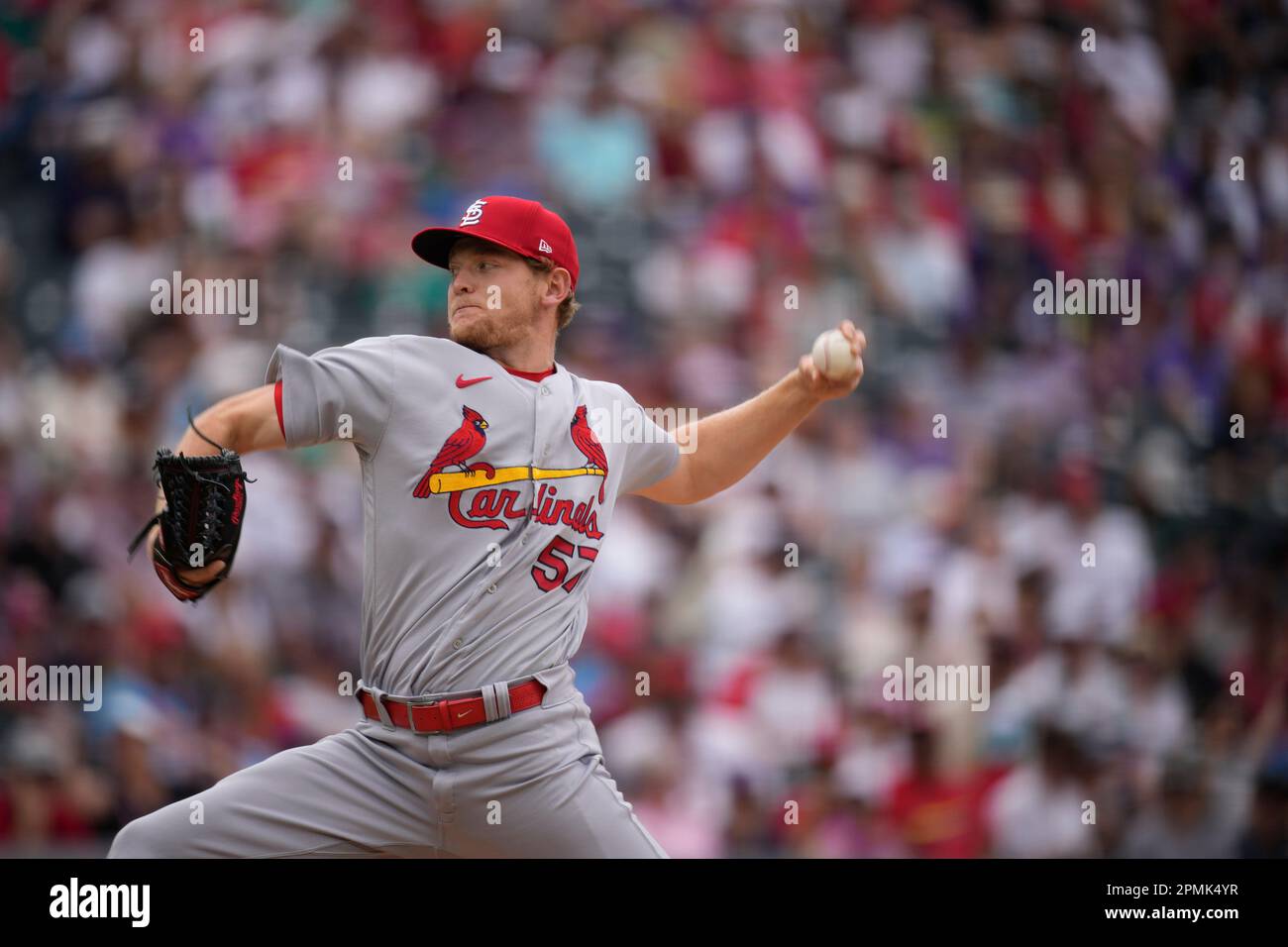St. Louis Cardinals relief pitcher Zack Thompson in the sixth inning of a baseball game ...