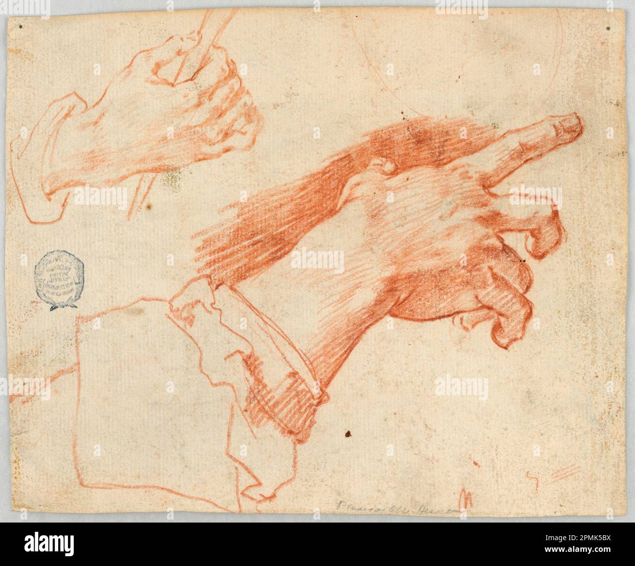 Drawing, Study of Gesturing Hands; Italy; red crayon on light brown ...