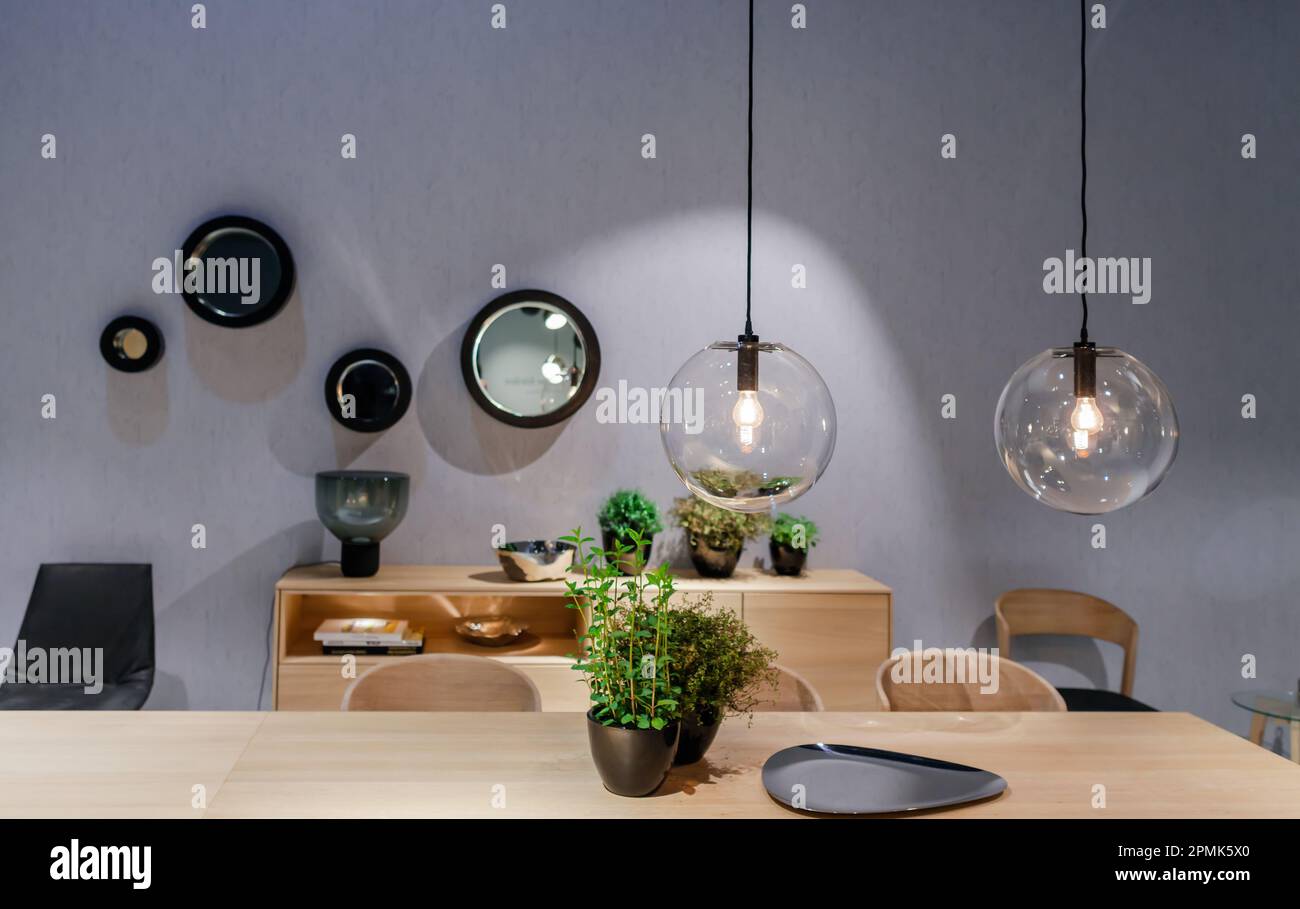 Typical interior decoration of a modern room of a house with table ...