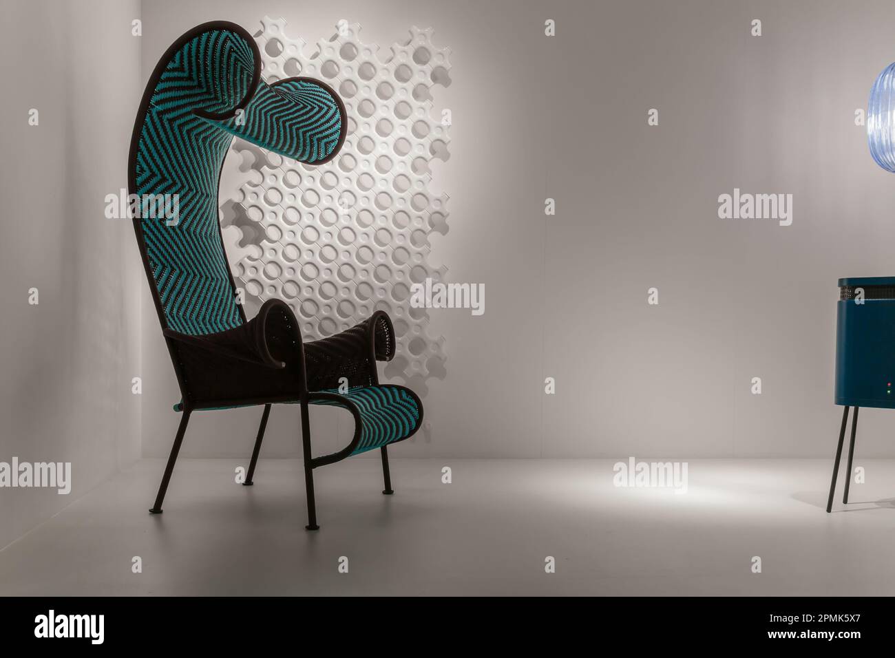 Exhibition of chairs, modern design objects for furnishings with a ...