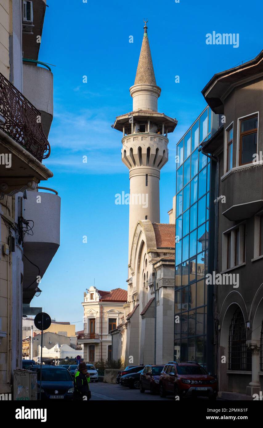 A shot of the tower of The Grand Mosque in Constanta, Romania Stock ...